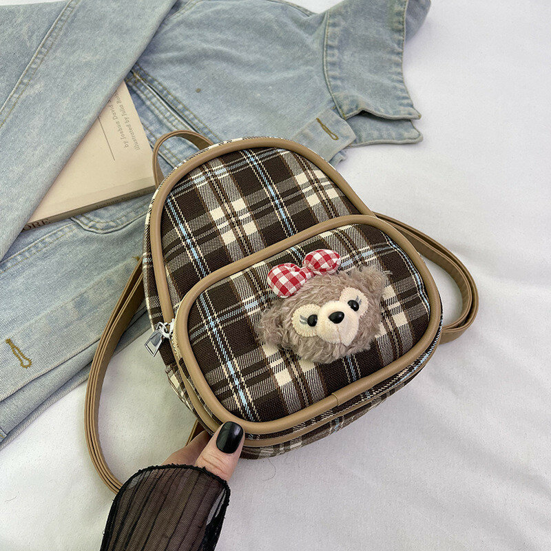 Сумка shelliemay duffy простая клетчатая легкая хлопковая с раздельным дизайном для повседневной школы и шопинга коричневый