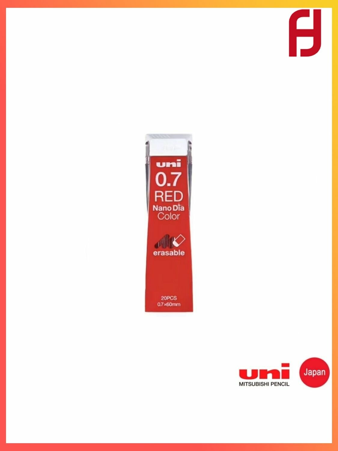 Цветные грифели (стержни) для механического карандаша Uni 202NDC, 1 пенала по 20 стержней, 0,7мм красный