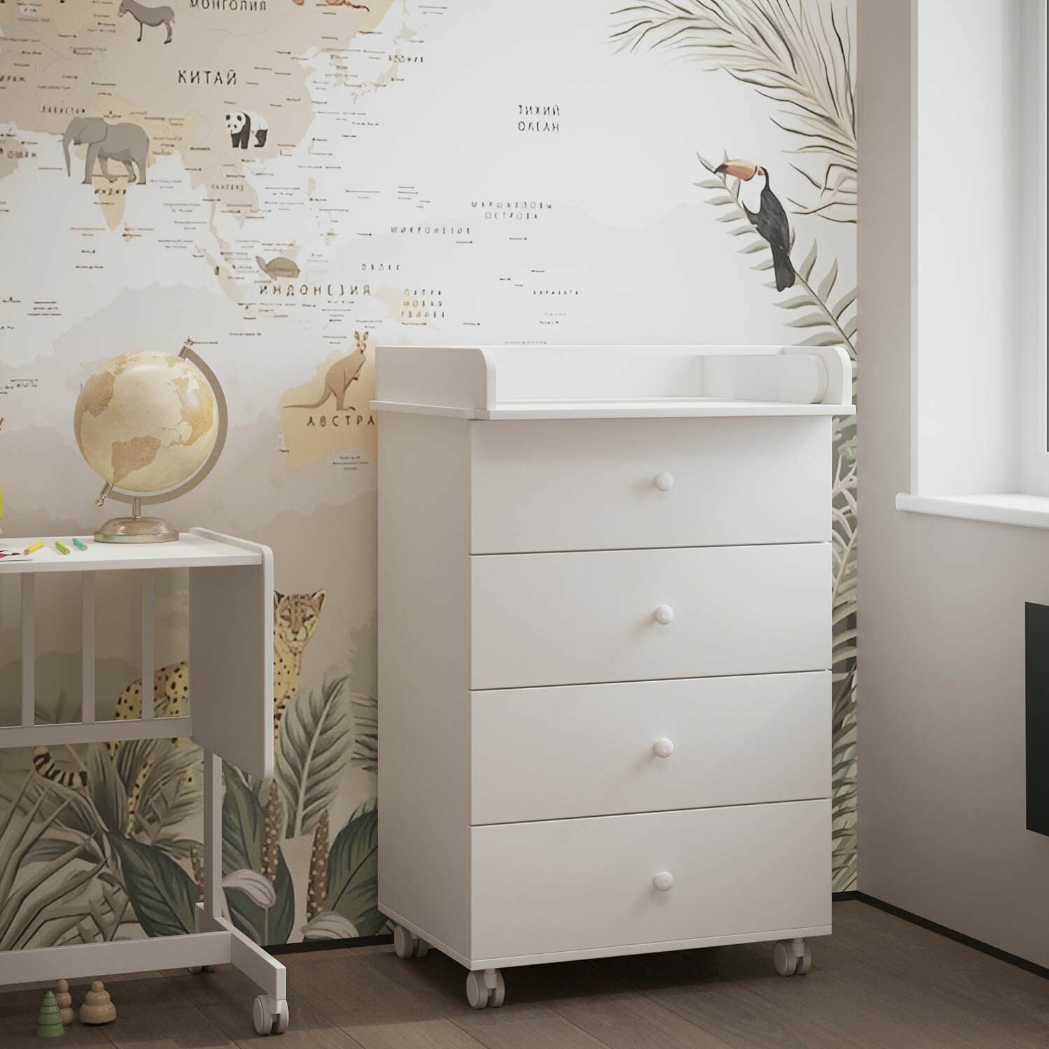 Пеленальный комод Nova 600/4 с ящиками для одежды, ЛДСП, белый