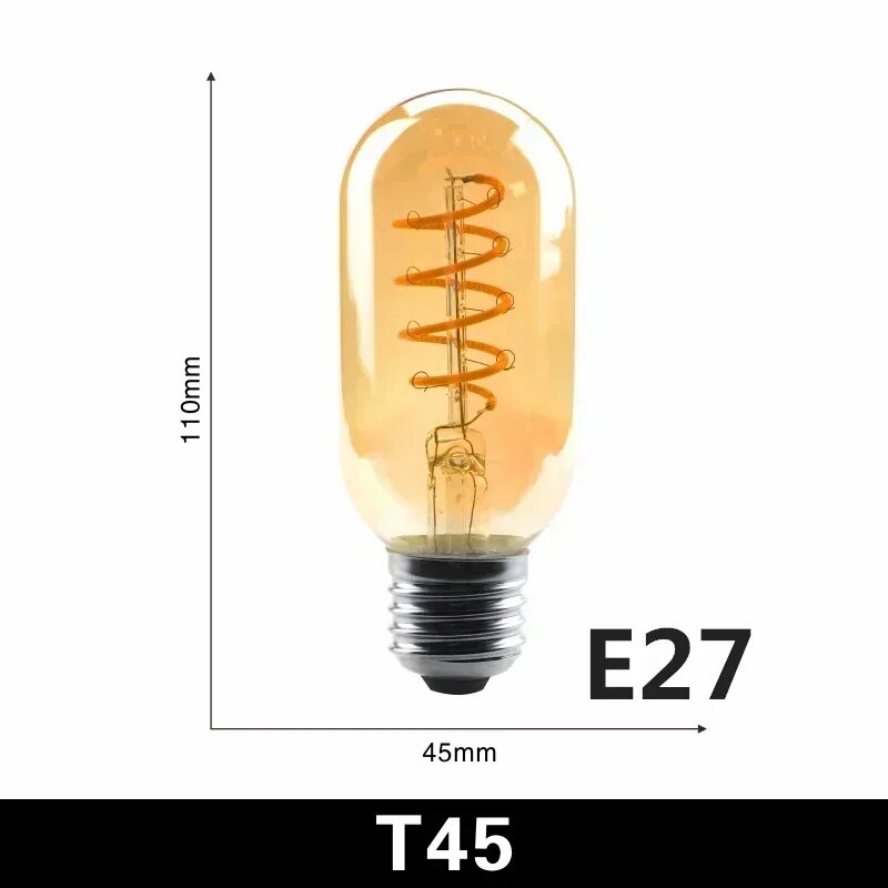 Лампа Эдисон T45 E27, 1PCS, янтарный свет