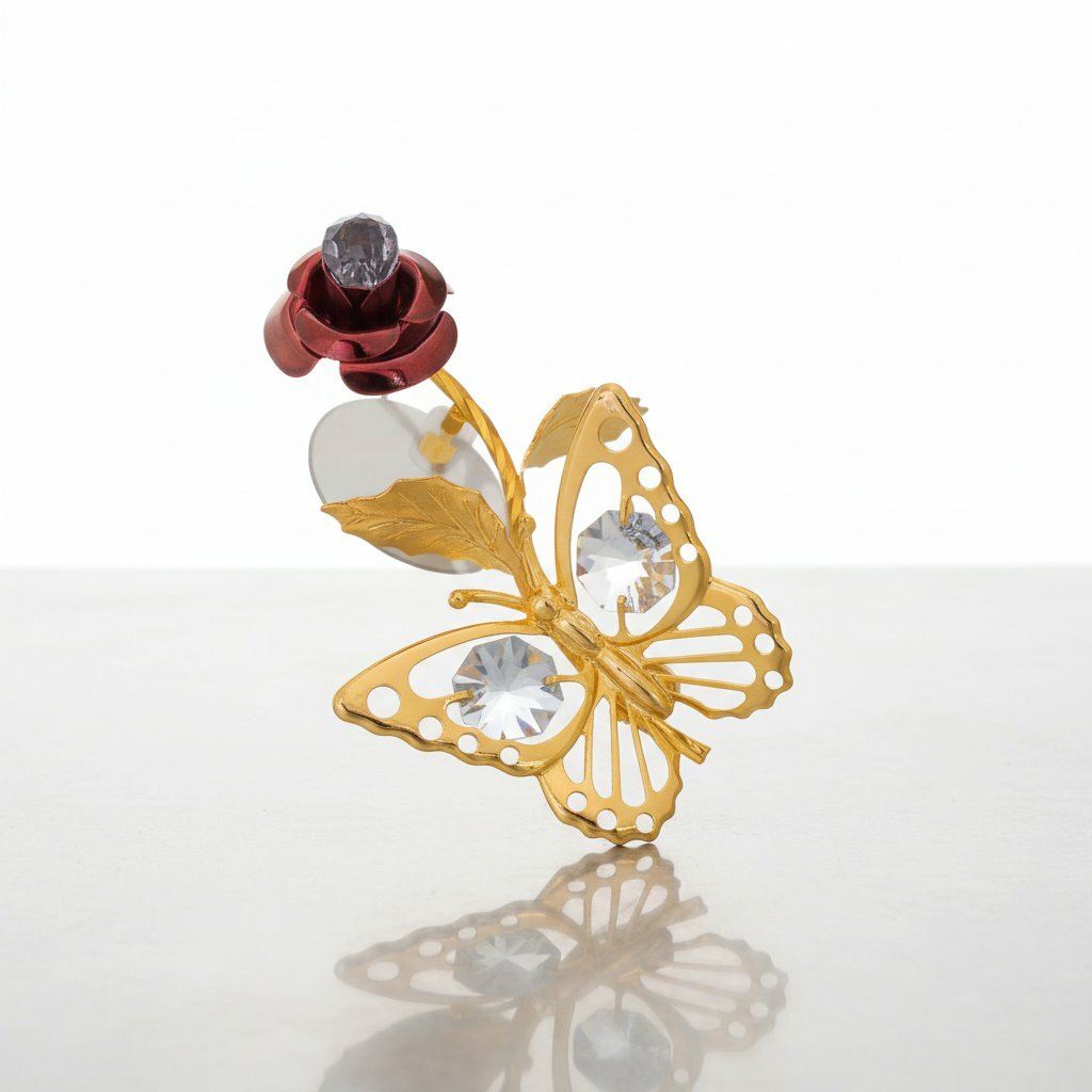 Фигурка на липучке Бабочка на бордовой розе AR-3053 Crystal Temptations США Металл, кристалл