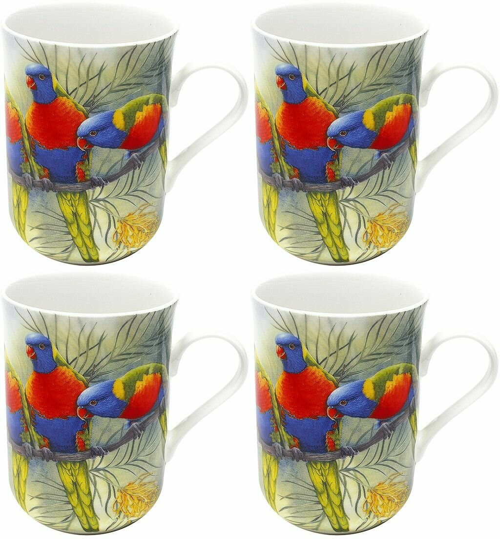 Набор из 4 кружек Maxwell & Williams Птицы Австралии 300 мл, костяной фарфор, чашки для чая и кофе 4 шт