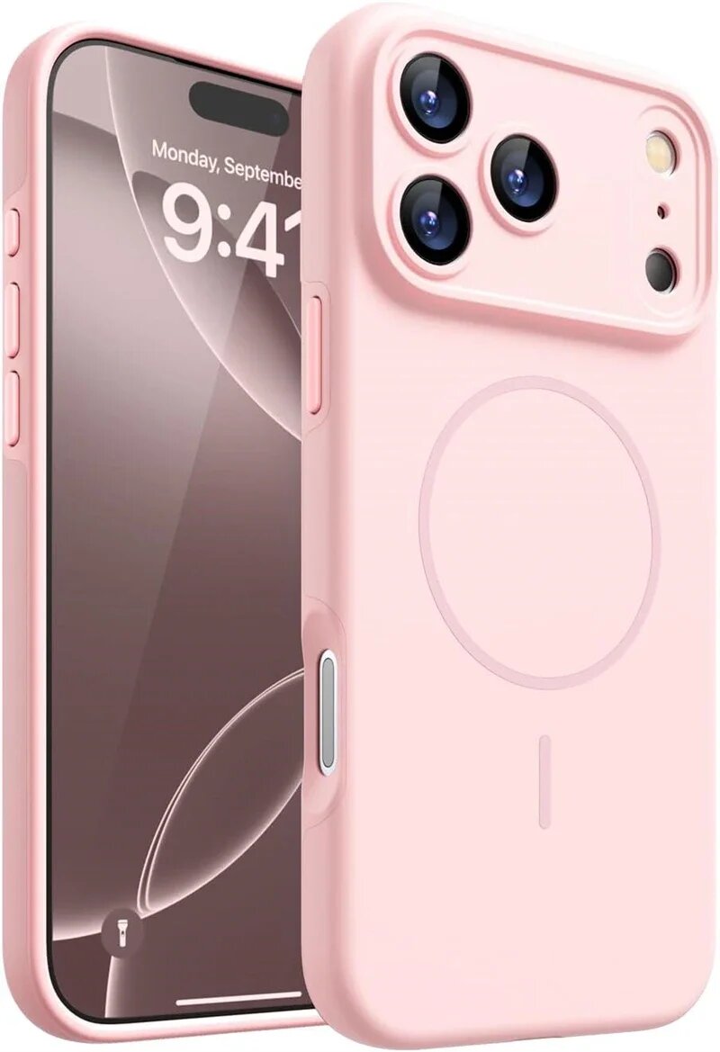 Оранжевый силиконовый мягкий магнитный чехол для iPhone 17, 18, 17 Розовый, Розовый, Pink, iPhone17