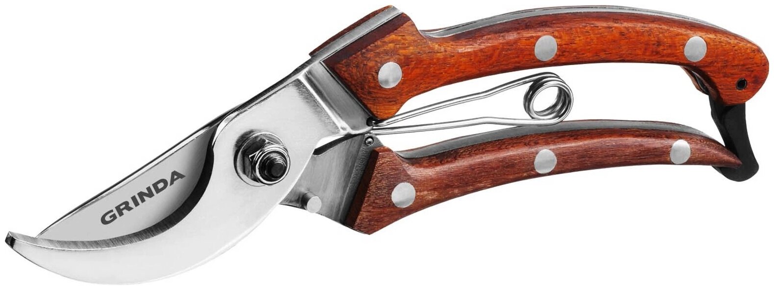 P-17 Секатор компактный, цельнокованый из нержавеющей стали, с деревянными рукоятками, плоскостной, 195 мм, GRINDA PROLine, 423417