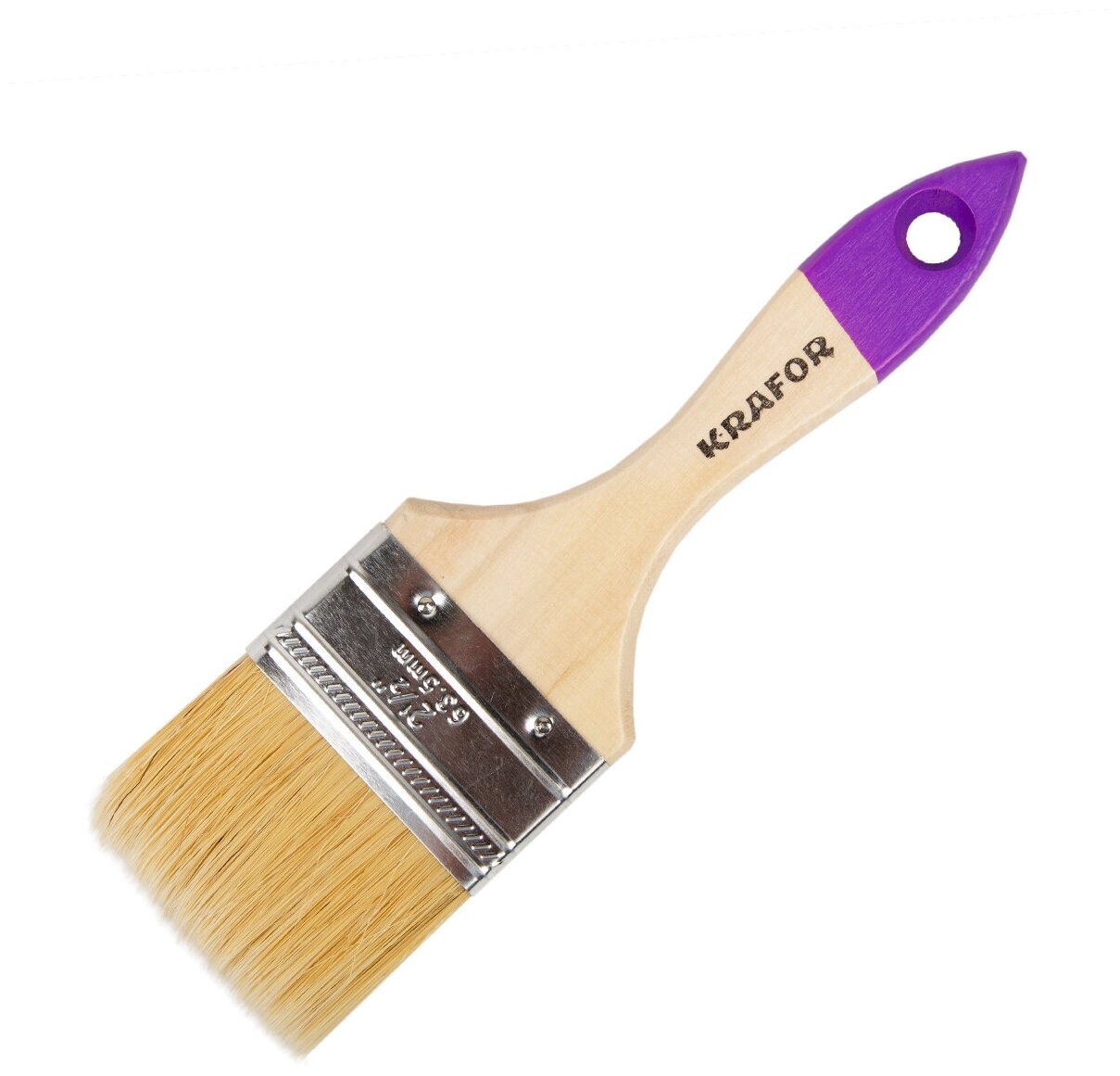 Кисть плоская Krafor №2,5 (63 мм) натуральная щетина, деревянная ручка
