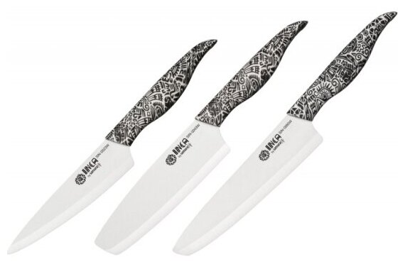 Набор кухонных ножей Samura Inca белая циркониевая керамика, 3 предмета (SIN-0220W/K)