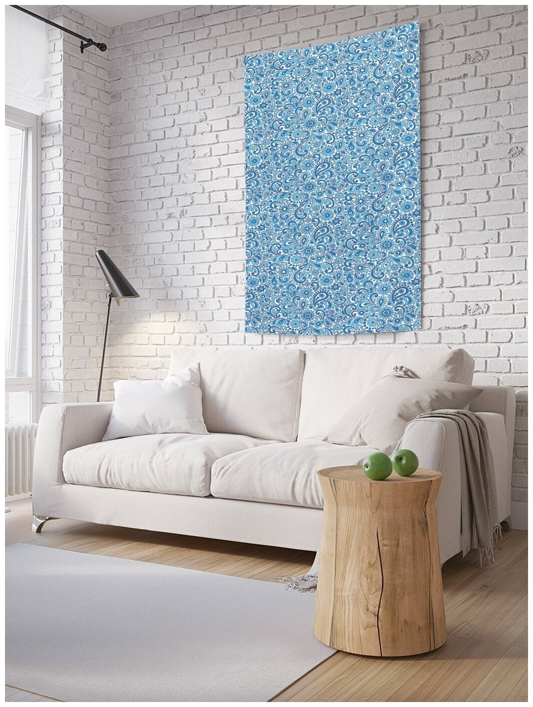 Фотопанно на стену тканевый вертикальный 150х200 "Пейсли под гжель" , JoyArty