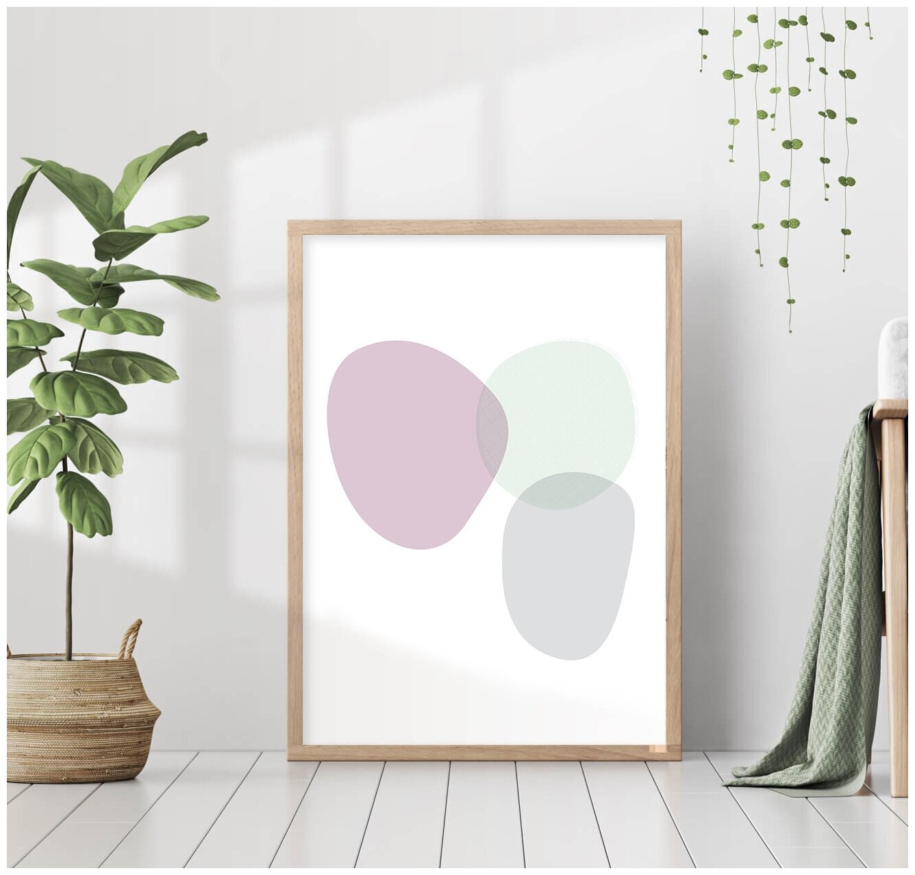 Постер "Три пятна на белом фоне, абстракция" 40x50 без рамки на стену для интерьера