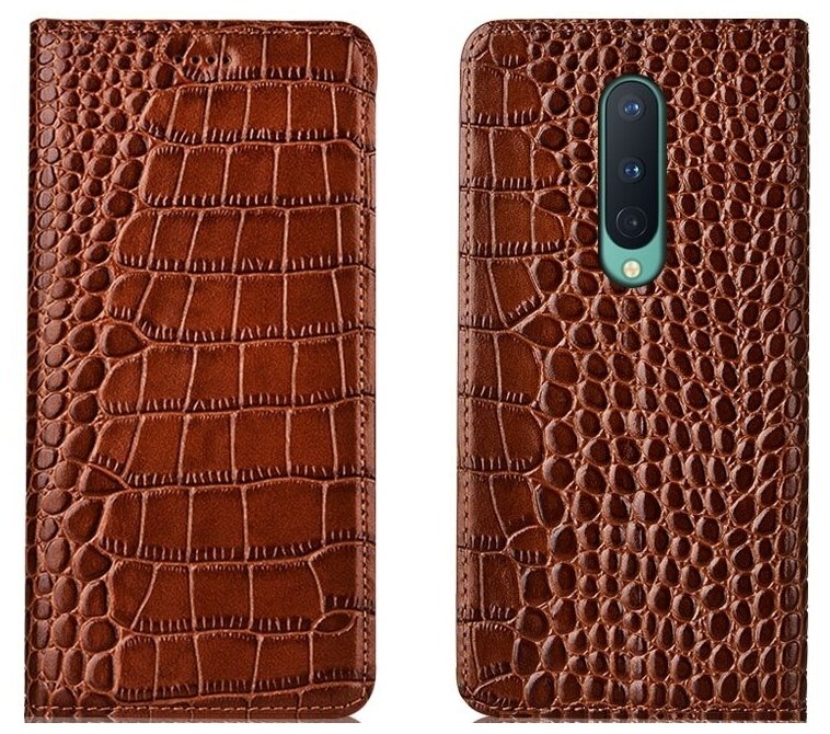 Чехол-книжка MyPads Premium для OnePlus 8 из качественной импортной натуральной кожи теленка с фактурной прошивкой рельефа кожи крокодила экзотич.