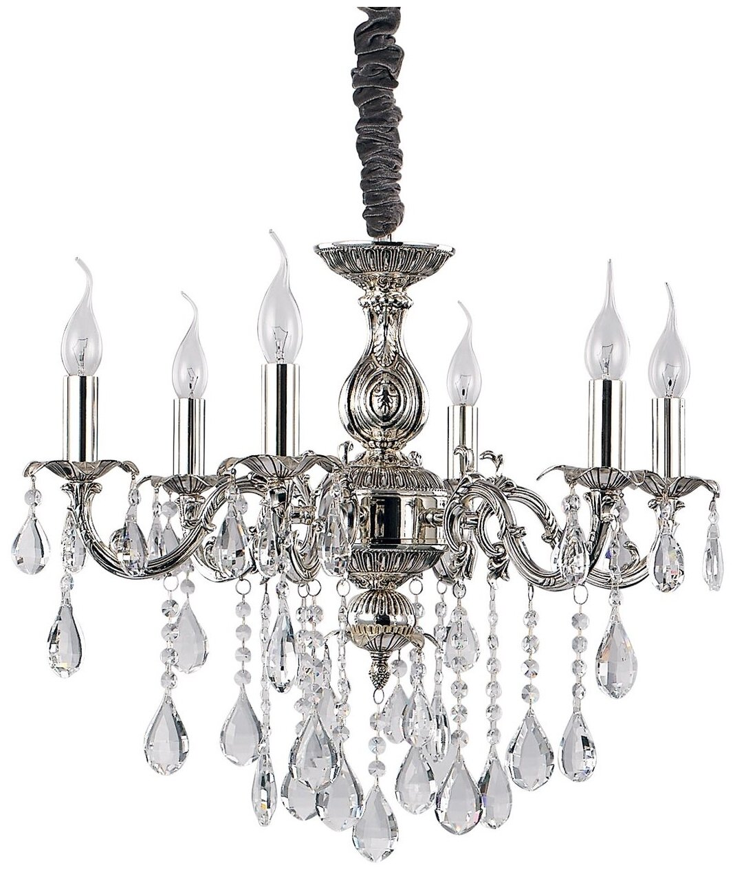 Люстра подвесная ideal lux Impero SP6 макс.6x40Вт IP20 Е14 230В Серебро/Прозрачный Металл/Хрусталь Без ламп 002408.