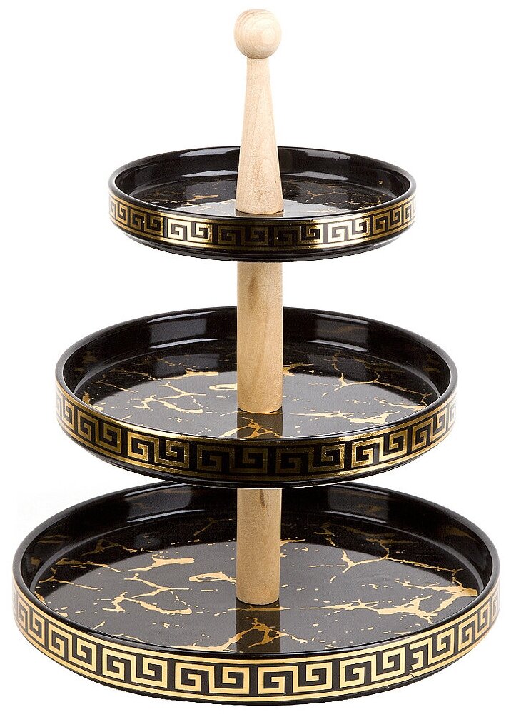 Блюдо-этажерка, фруктовница 3 яруса Черный мрамор, 32,5 см, Nouvelle