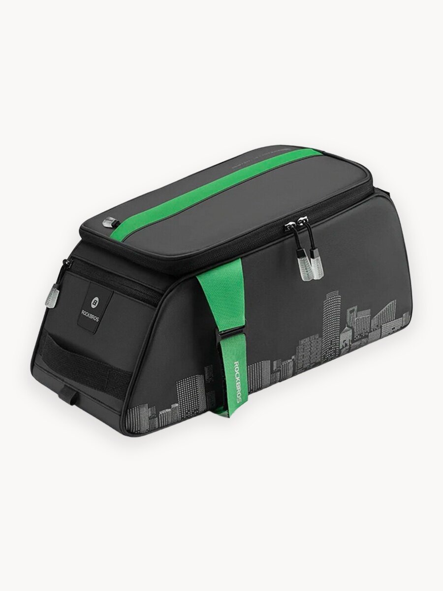 ROCKBROS сумка для велосипеда на багажник 4л с чехлом от дождя черная/зеленая