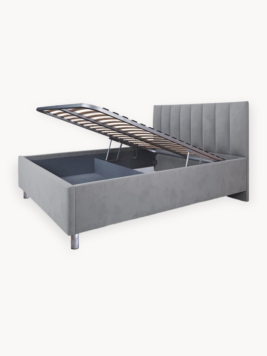 Мягкая двуспальная кровать 140x200 на ножках 12 см. с ортопедическим основанием, подъемным механизмом и бельевым ящиком