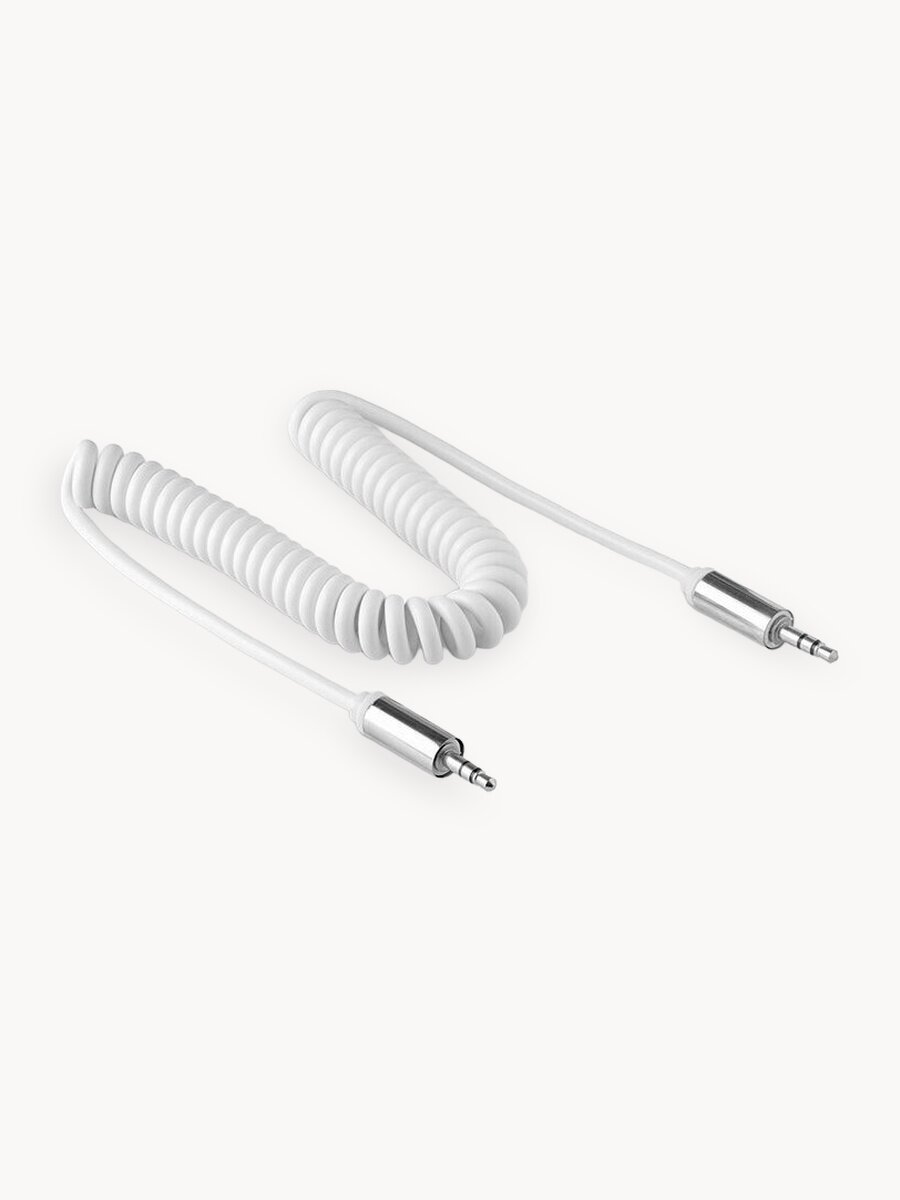 Акустический кабель aux mini jack 3.5 пружина 1м, аукс шнур в машину, аудиокабель для наушников, для телефона, белый