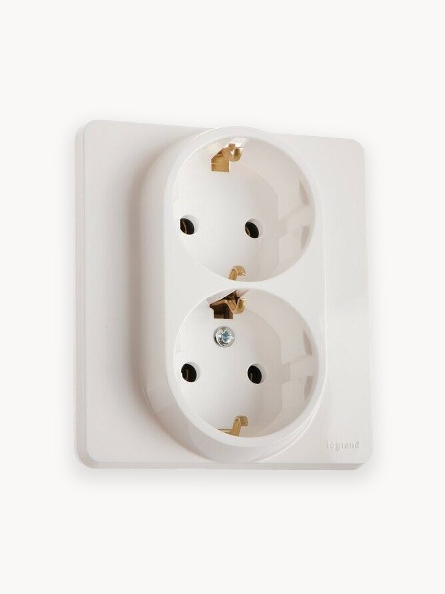 Розетка Legrand Inspiria 673750, белая, 2 поста, заземляющий контакт, скрытый монтаж