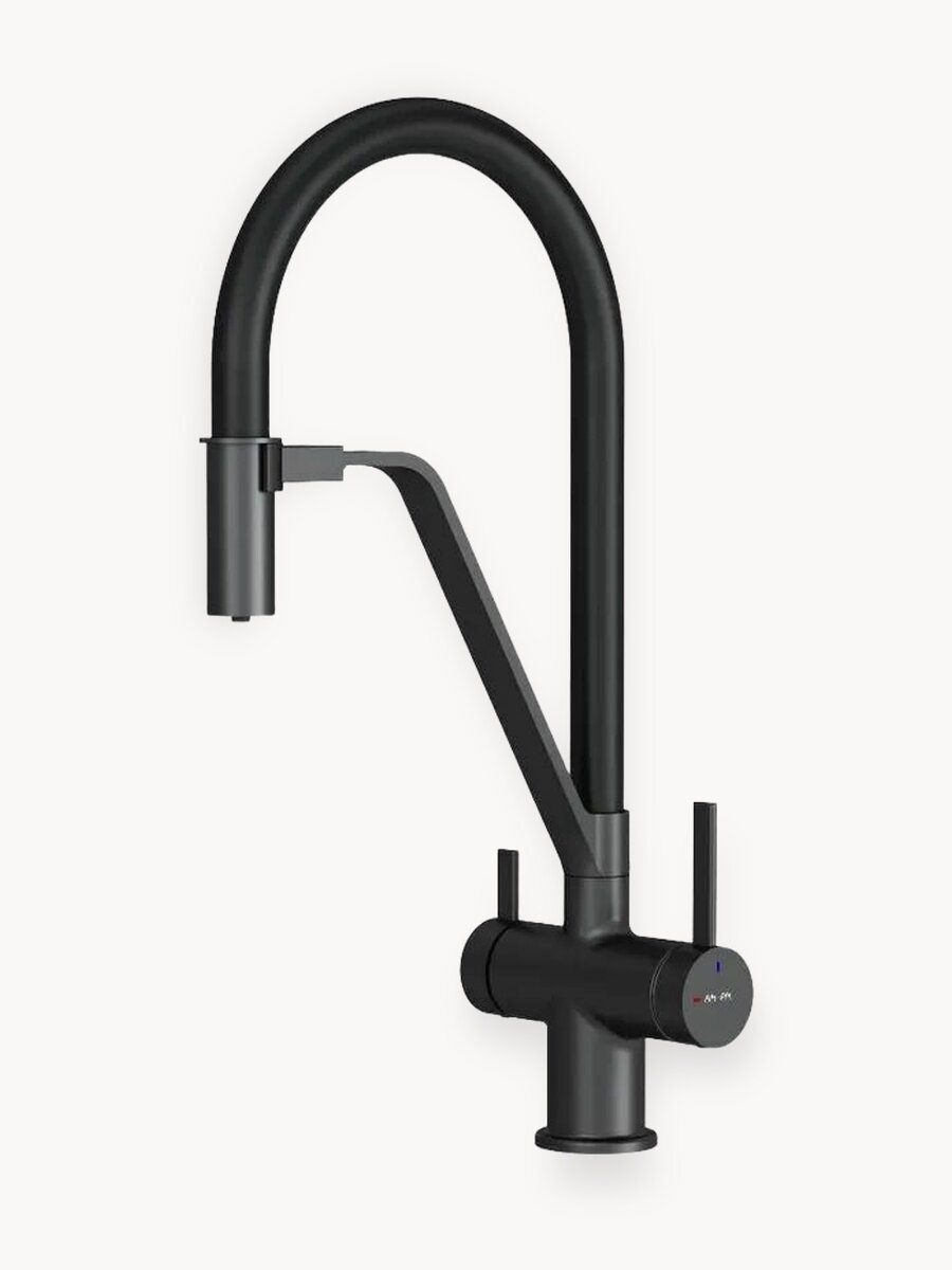 Смеситель для кухни с гибким изливом AM.PM Func, силикон и латунь, цвет черный/черный матовый