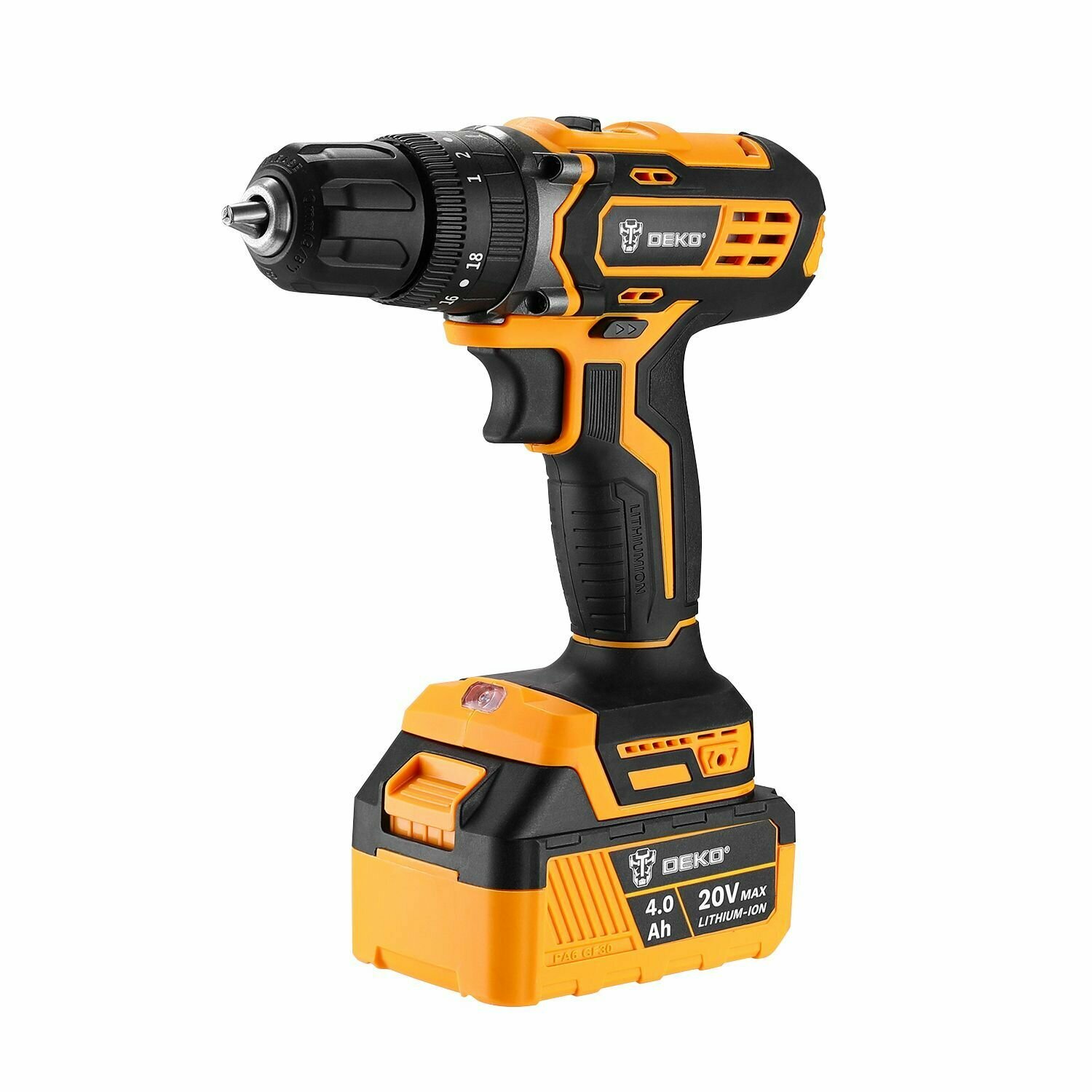 Дрель-шуруповерт аккумуляторная ударная DEKO DKCD20 Impact 20В, 2*4.0Ач 063-4420
