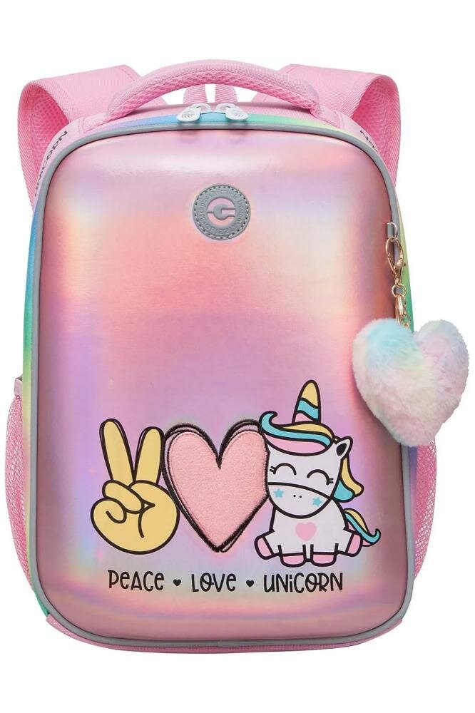 Школьный ранец рюкзак GRIZZLY RAw-396-6 розовый, 26х37х16