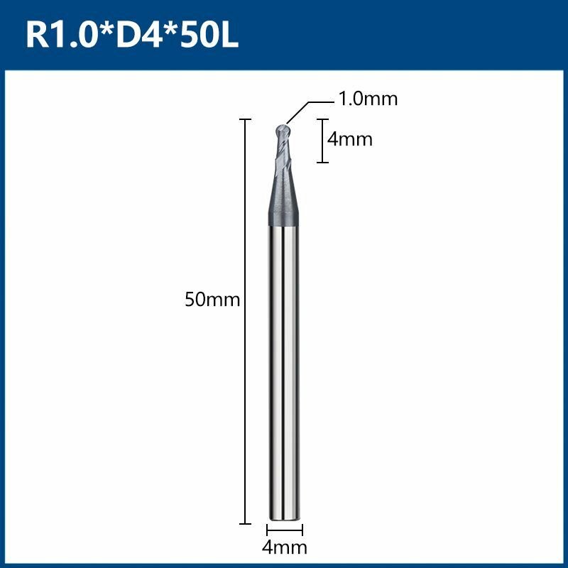 Фреза сферическая XCAN 1х4х4х50 мм, 1шт, твердосплавная HRC55 Фреза по металлу для станка ЧПУ
