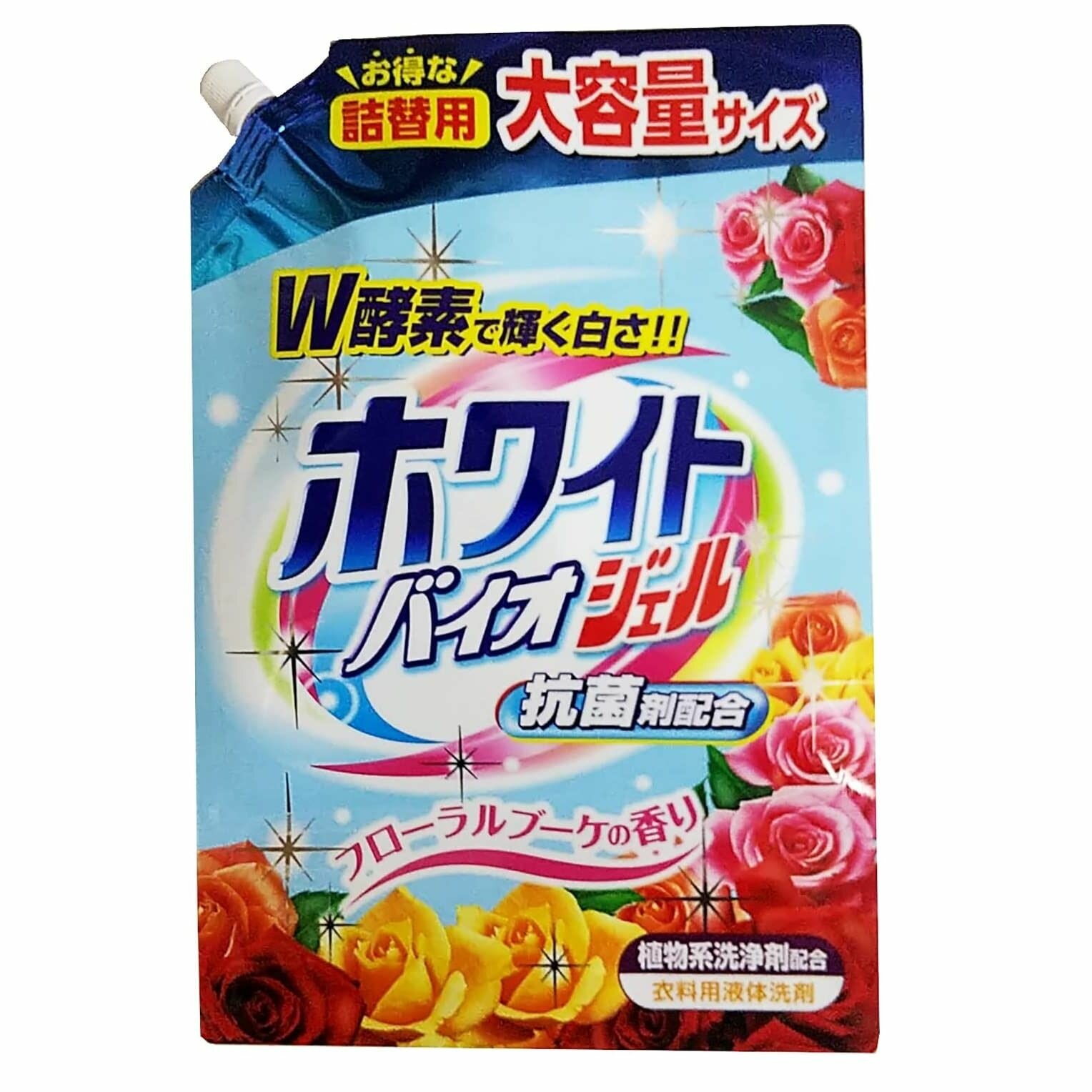 Nihon Detergent Жидкое средство "White Bio Gel" для стирки (с ферментами, аромат цветочного букета) 1220 г