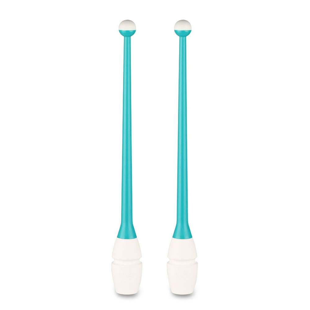 Булавы для худ. гимнастики Indigo, In018-bw, 41 см, пластик, каучук, в компл. 2шт, бирюз-бел (41 см)