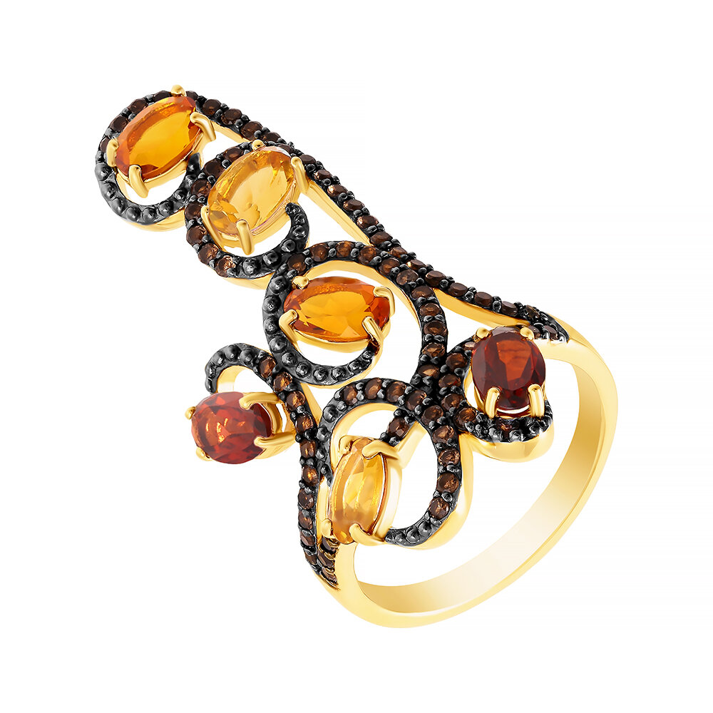 Кольцо, серебро, 925 проба, гранат, раухтопаз, цитрин