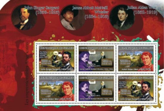 Почтовые марки Гвинея 2007г. "Искусство - Американские Импрессионисты" Художники MNH