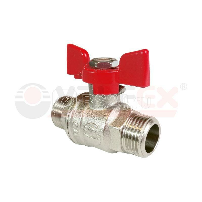 Кран шаровой латунный PREMIUM для воды 1/2дюйм НР/НР бабочка никелир-й 11Б27фт1М (72/18) VALFEX VF.219. NB1.012. PREMIUM