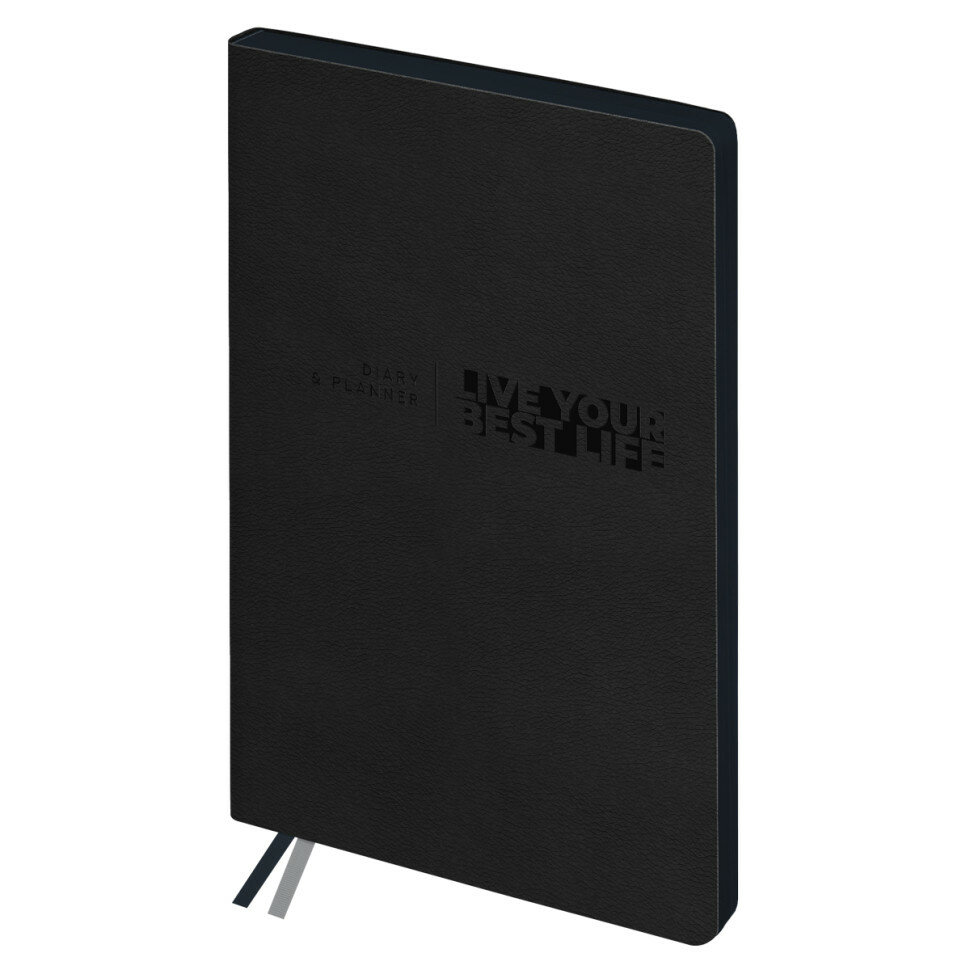 Ежедневник недатированный, А6+, 136л, мягкий переплет, кожзам, BG "Waltz. Black", цветной срез, 369859