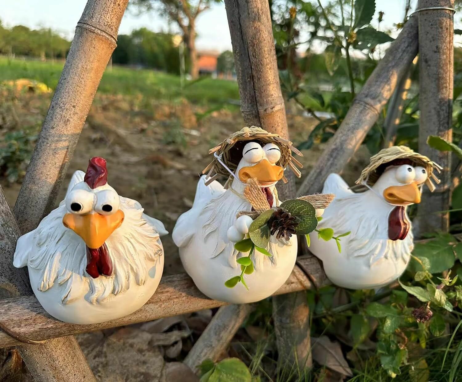 3 шт Декоративная статуя животного из смолы забавная курица, подходит для украшения балкона во дворе, саду