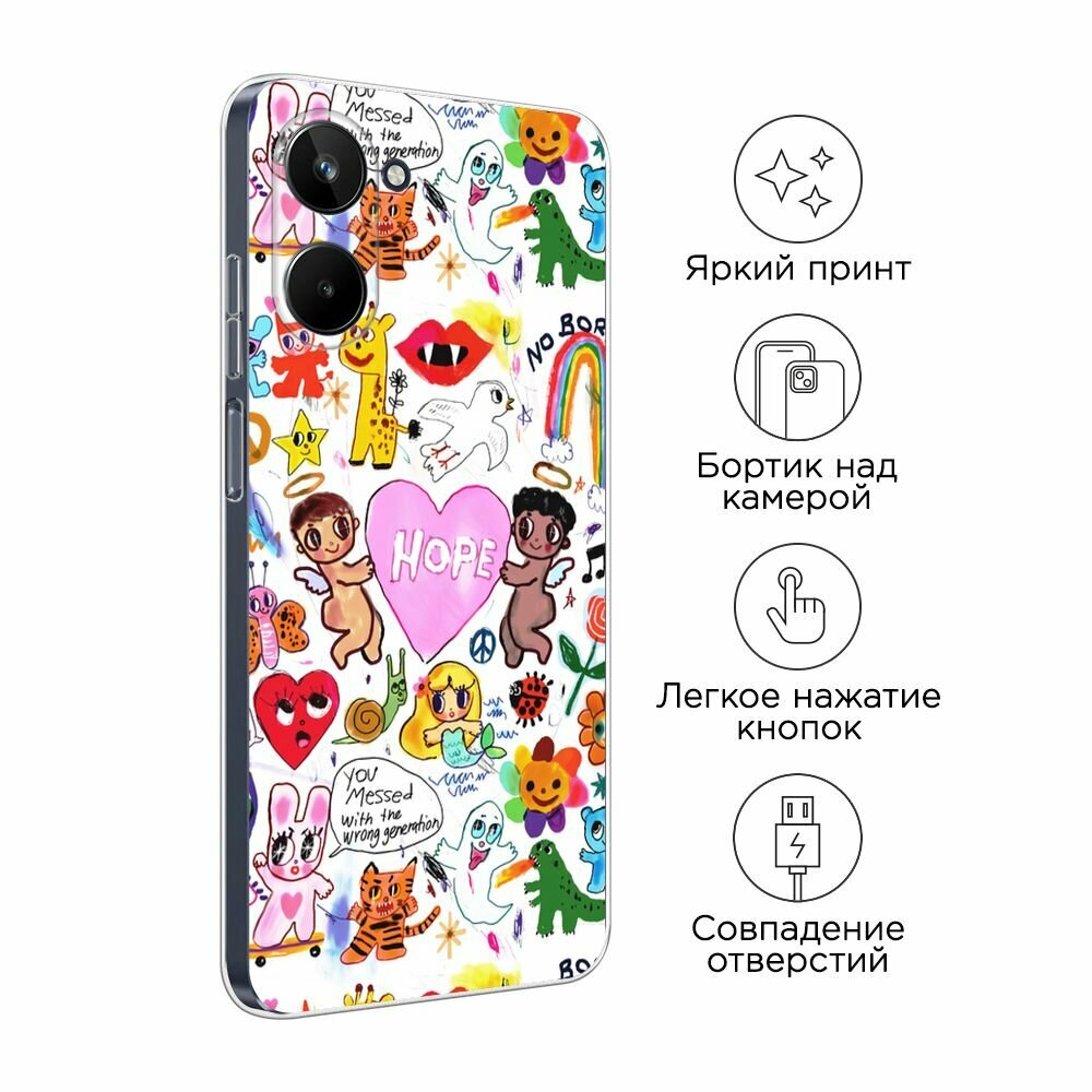 Чехол на Realme 10 4G / Реалми 10 4G с принтом "Милые рисунки" — фото 1