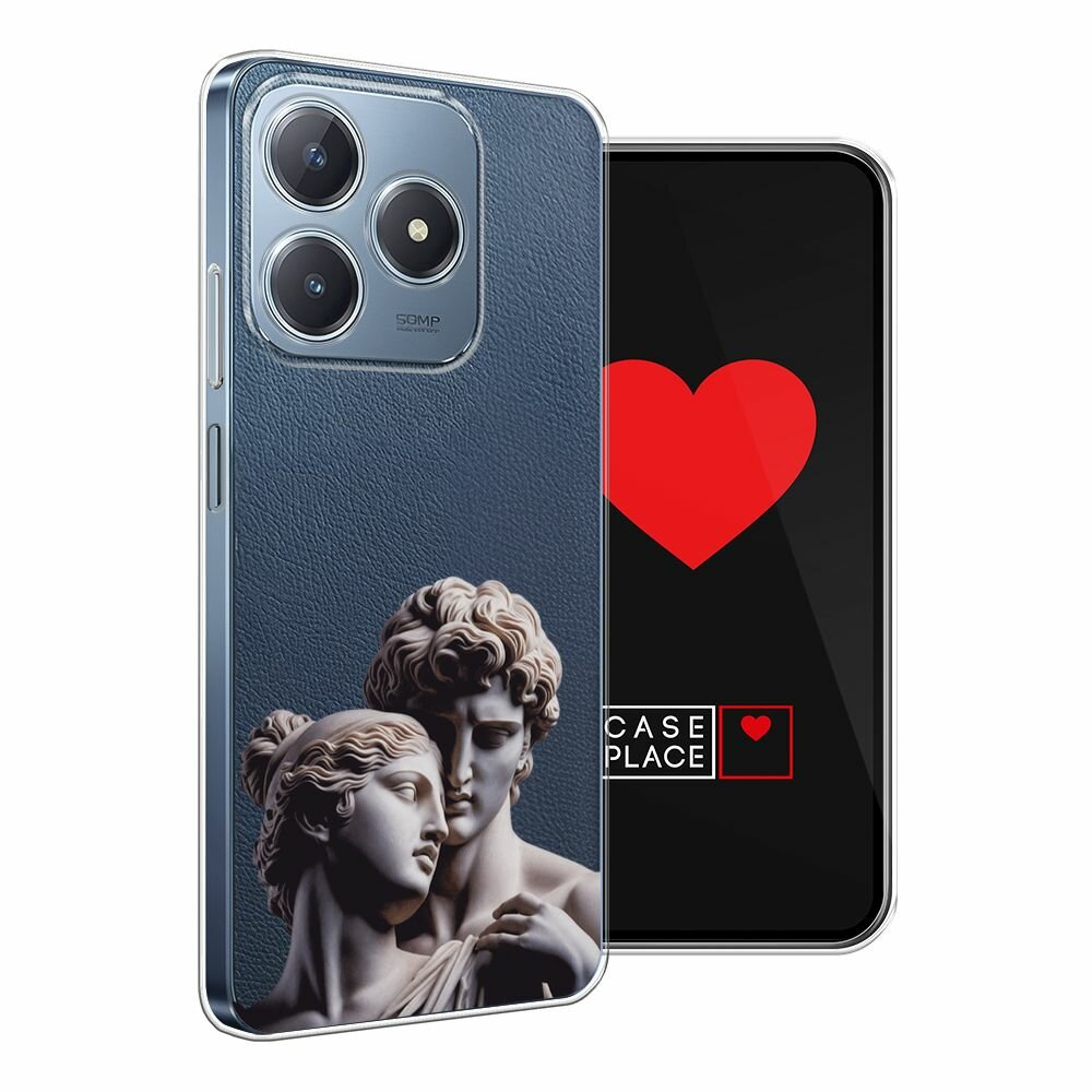 Чехол на Realme C63 / Реалми С63 с принтом "Нежные скульптуры - 14 февраля", прозрачный — фото 1