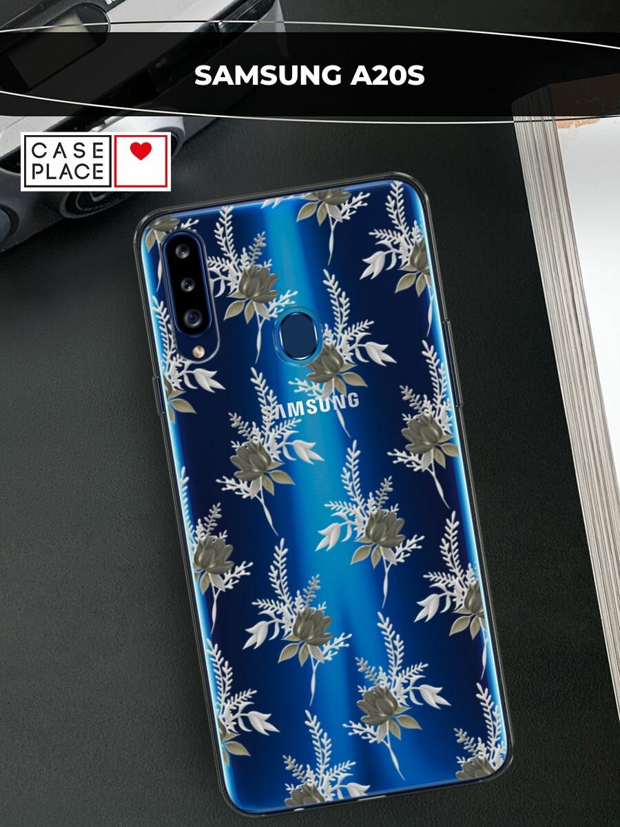 Чехол на Samsung Galaxy A20s / Самсунг Галакси A20s с принтом "Паттерн цветы сепия"