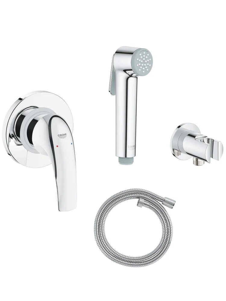 Гигиенический душ Grohe BauCurve 129185 встраиваемый, скрытого монтажа, со смесителем, хром, глянцевый, латунь, рычажный, смеситель для биде