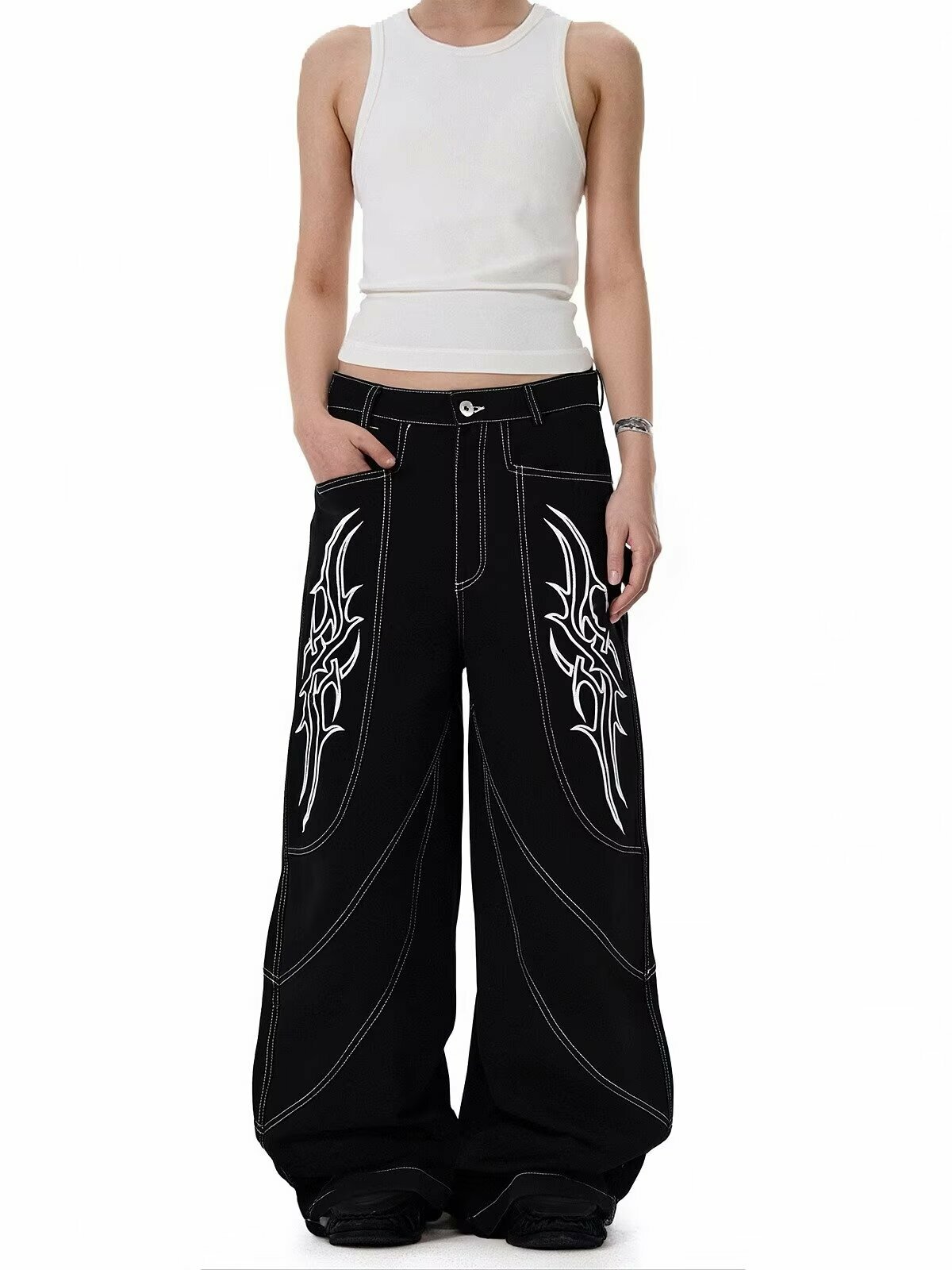 JYL Джинсы Женские Карго Винтажные Большие Карманы Стильные Деним, Размер_S