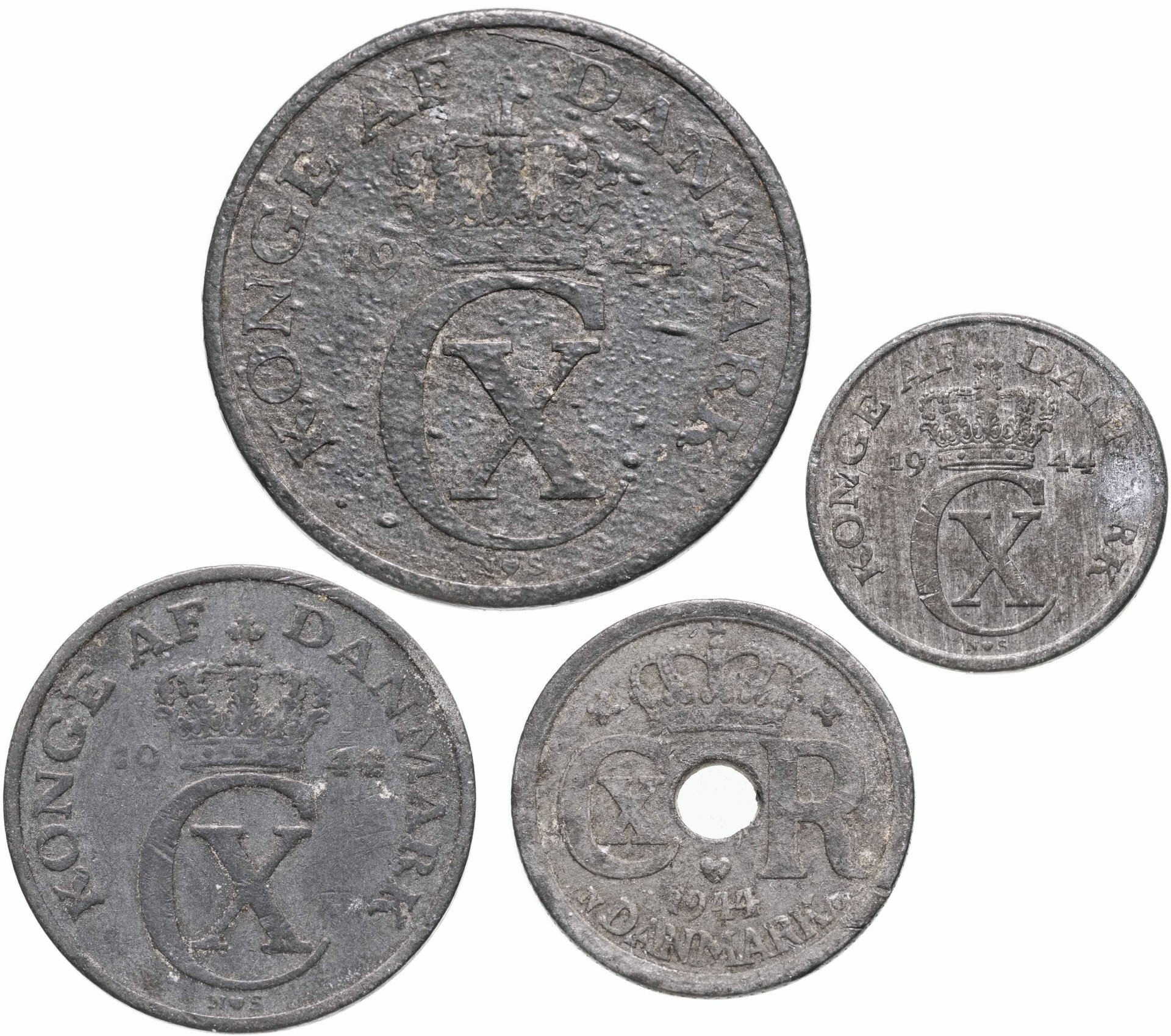 Дания набор от 1 до 10 эре 1944 4 шт, Цинк, в сохранности VF-XF