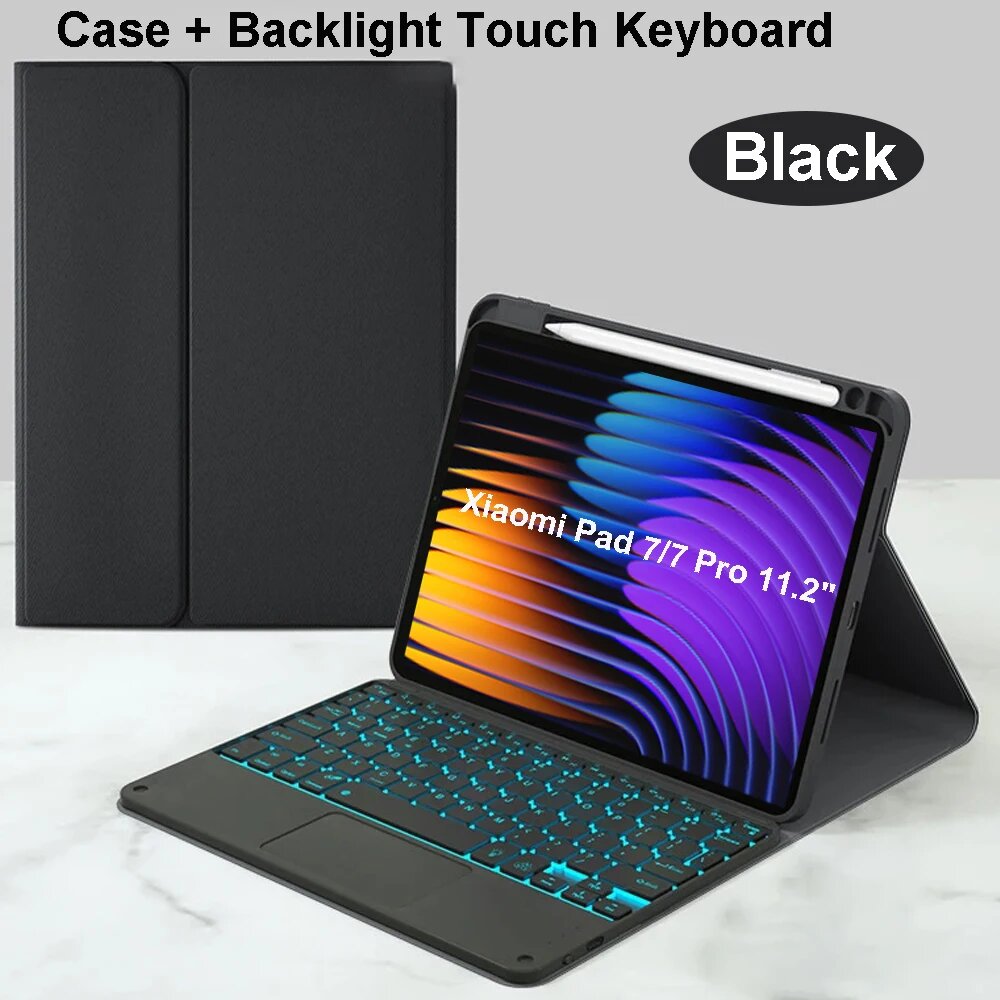 Чехол с Bluetooth-клавиатурой HUAIBX для Xiaomi Pad 7/7 Pro 11,2 дюйма Black C backlight, English