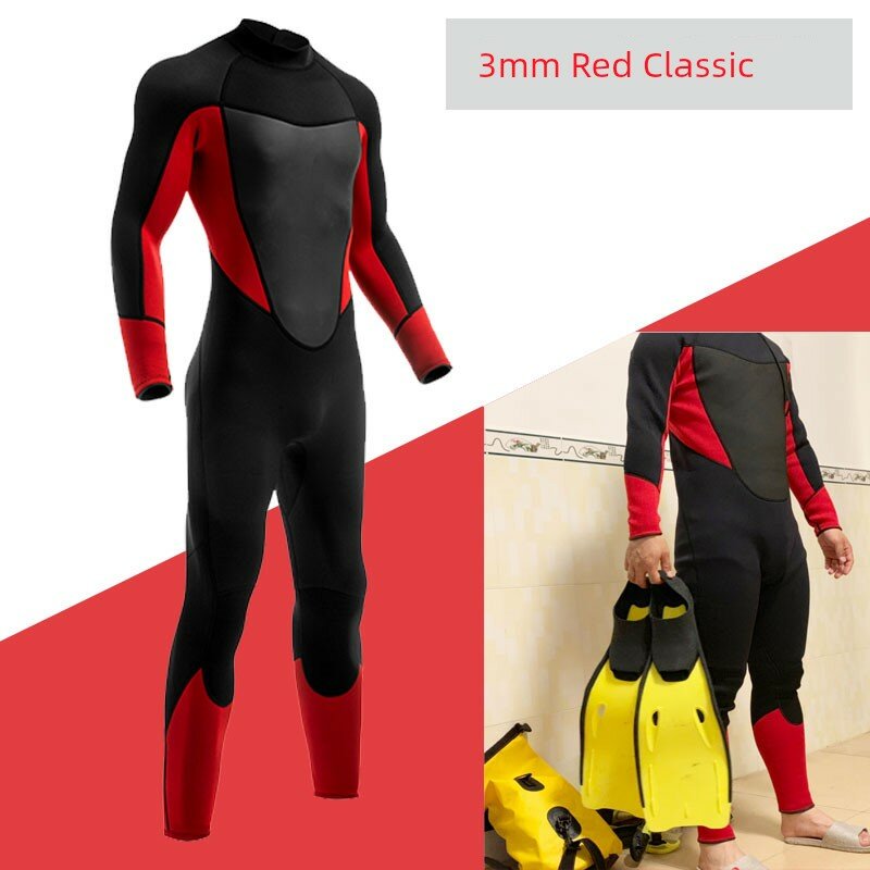 Мужской водолазный костюм 3 мм с задней молнией и черно-красным камуфляжем, размер S