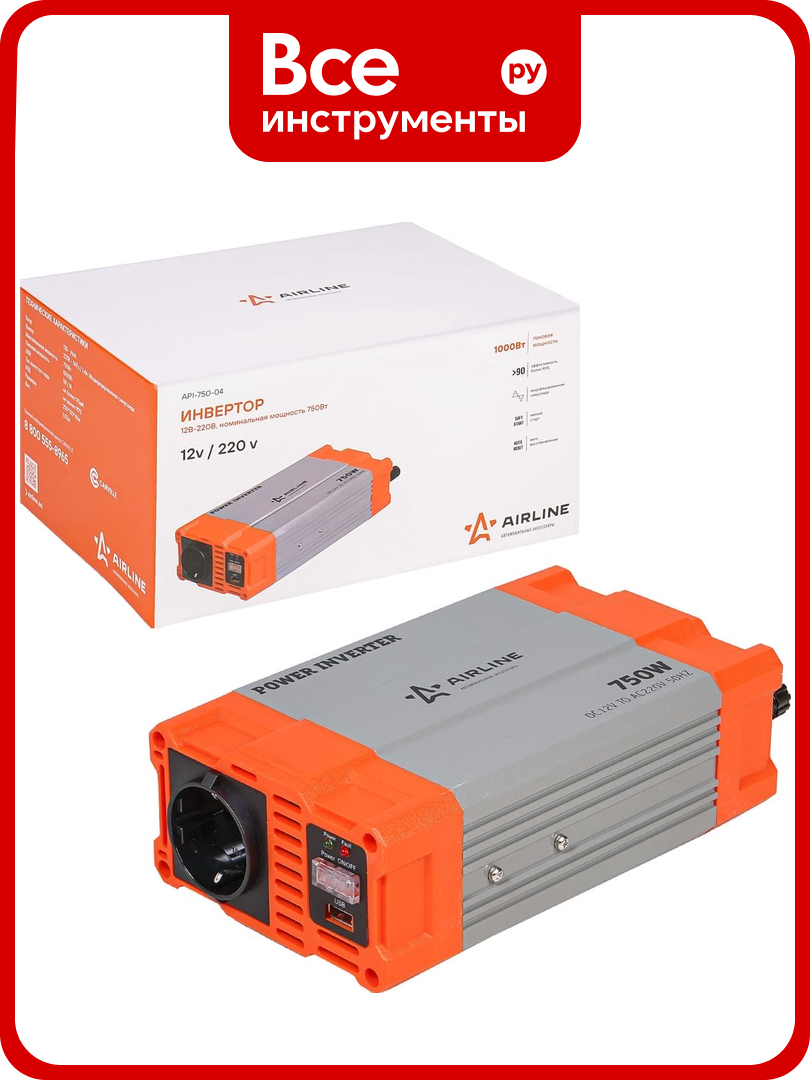 Инвертор Airline API-750-04, 750Вт, модифицированная синусоида, 1 USB-порт