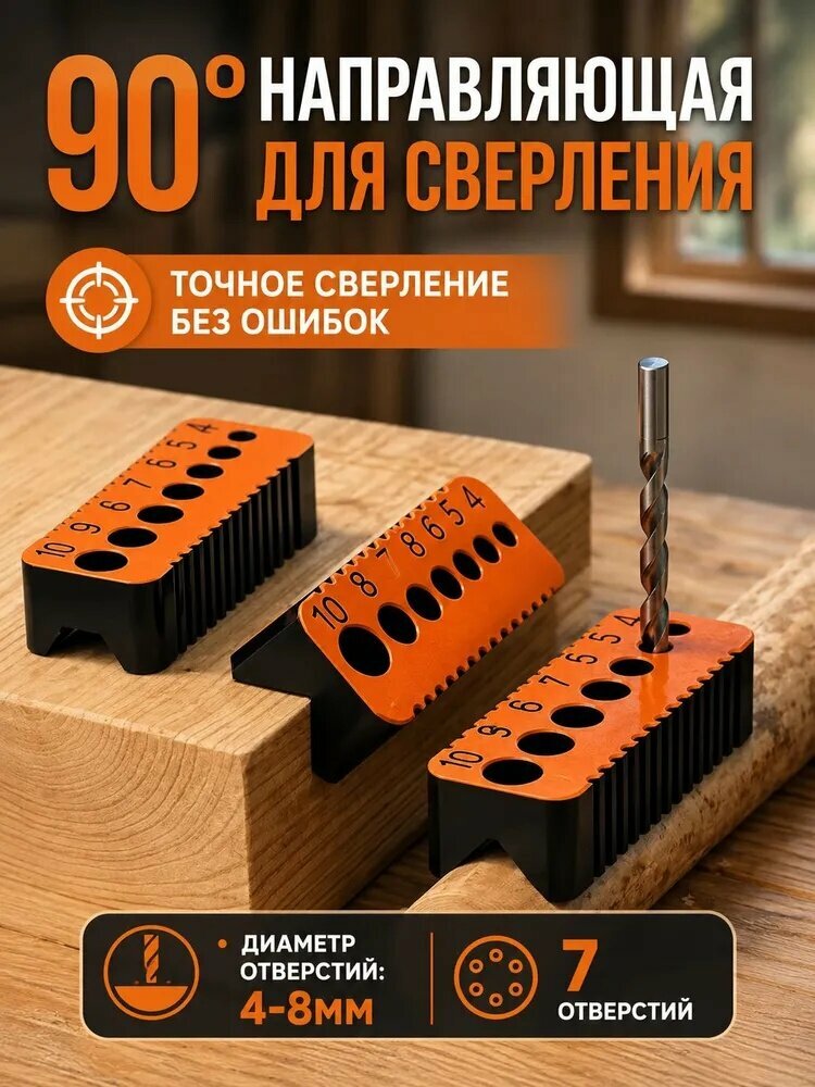 Кондуктор для сверления под углом 45 и 90, 7 отверстий 4 - 10 мм, PETG