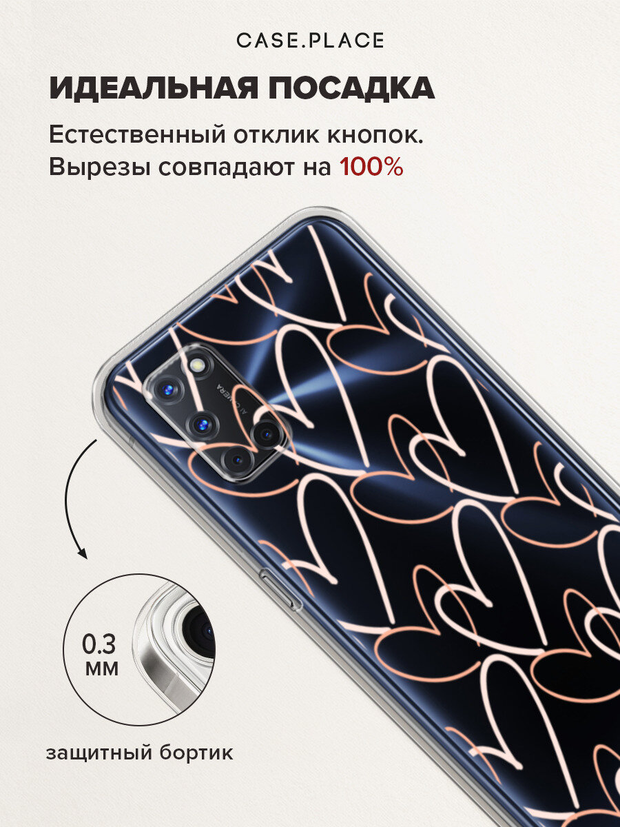 Чехол на Oppo A52/A72 / Оппо A52/A72 с принтом "Узор из сердечек", прозрачный — фото 1