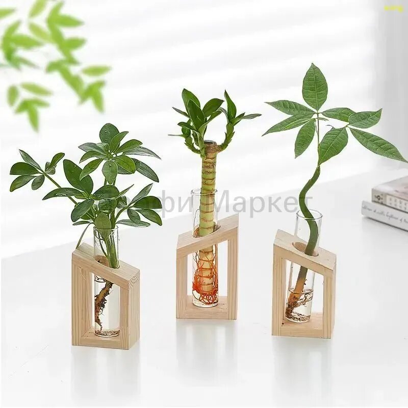 Ваза, 12 см , Стекло, Массив дерева, 1 шт