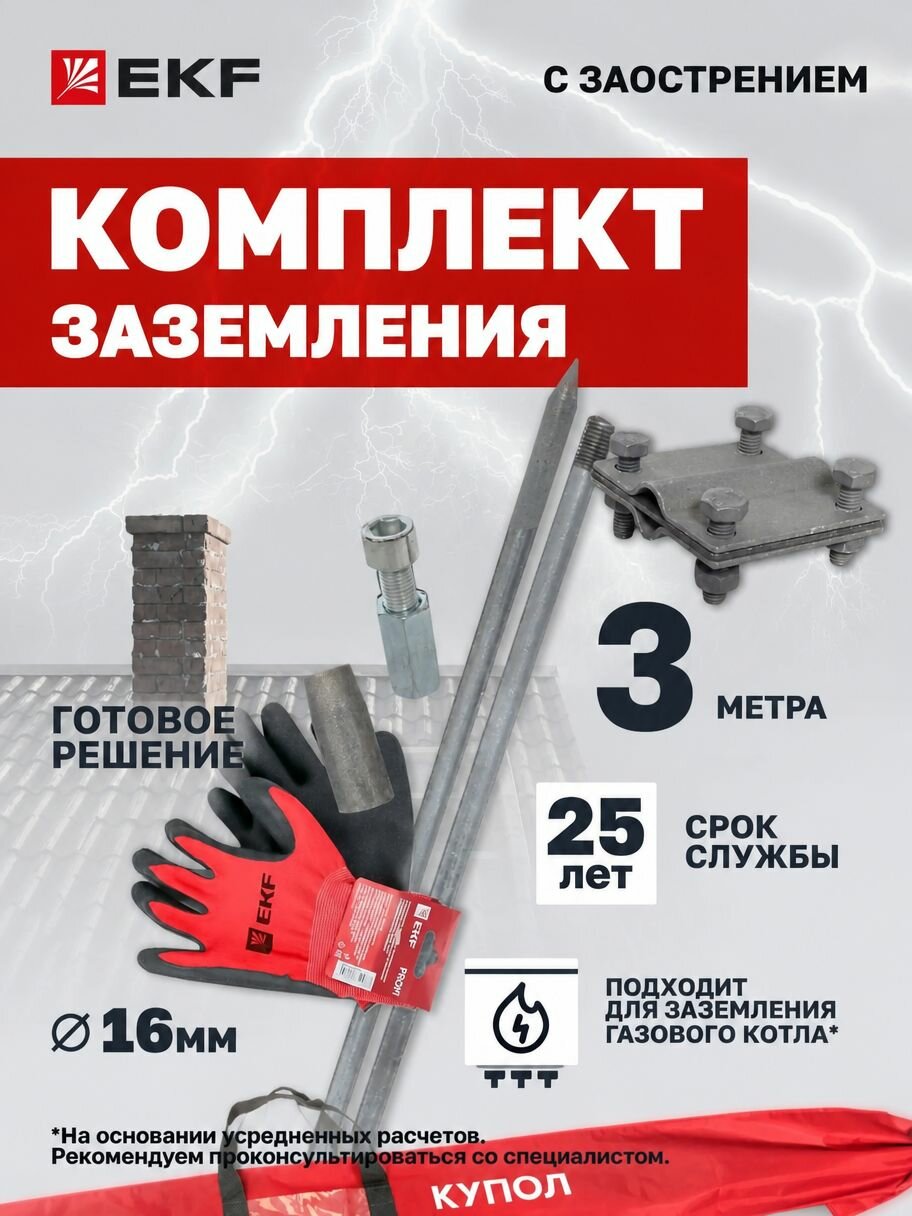 Заземления комплект для дома с заострением 3м HZ EKF