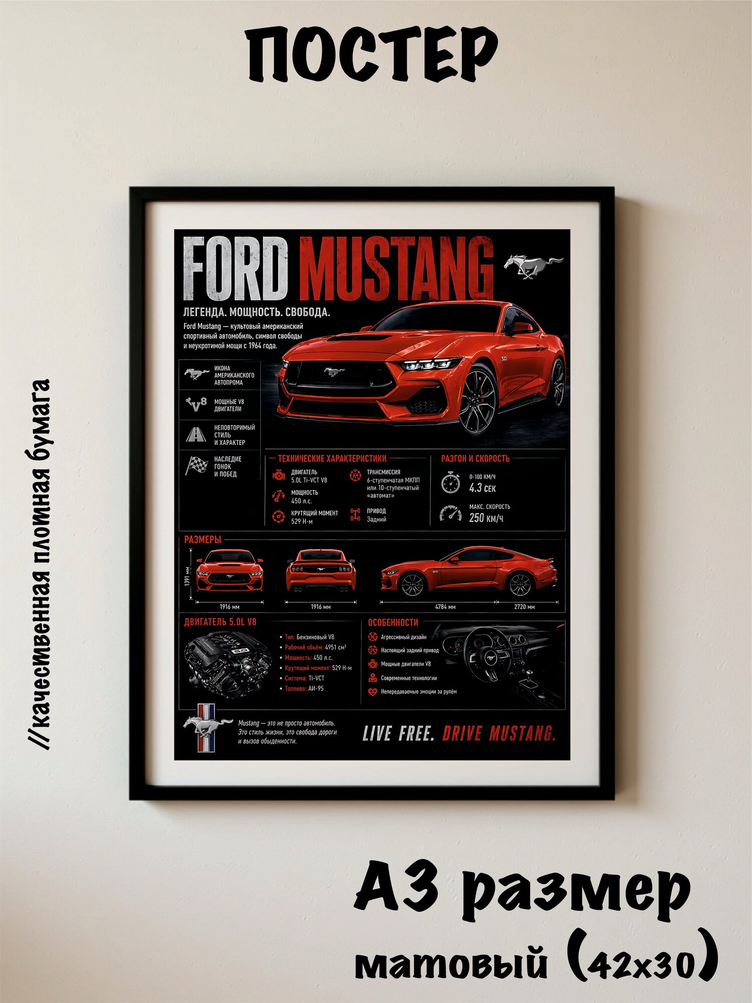Постер А3. Ford Mustang