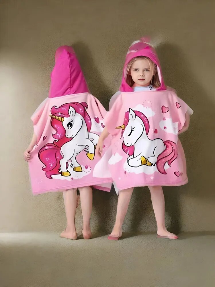 Детское полотенце с капюшоном 60x120 см, микрофибра, розовый, единорог, 1 шт