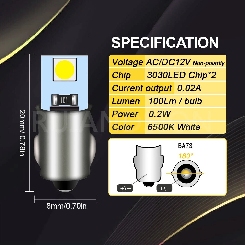 5 шт. BA7S светодиодный спидометр 12V White