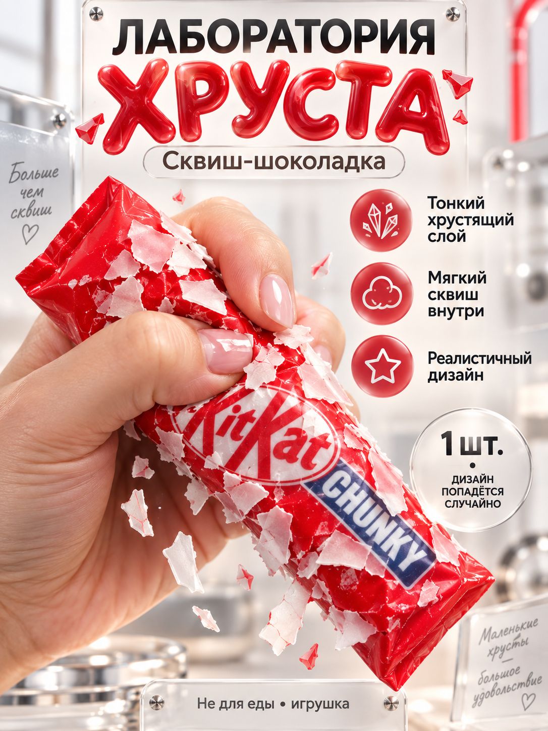 Сквиш-антистресс CRISP CHOCO шоколадный батончик с хрустящей оболочкой, против стресса по асмр, подарок для детей и взрослых, 1 шт, рандом