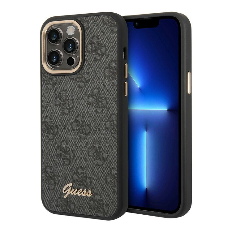 Guess чехол для iPhone 14 Pro, PU кожа 4G Script metal logo черный