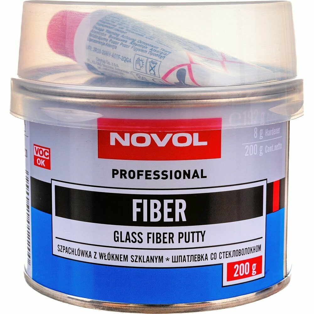 Шпатлевка Novol FIBER со стекловолокном, полиэфирная основа, оливковый цвет, предназначена для металла
