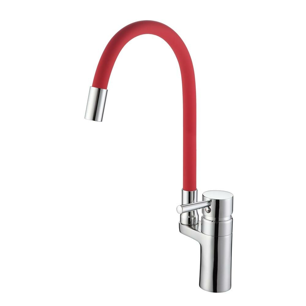 Смеситель для кухни с гибким изливом D-Lin D157315-4, хром/красный